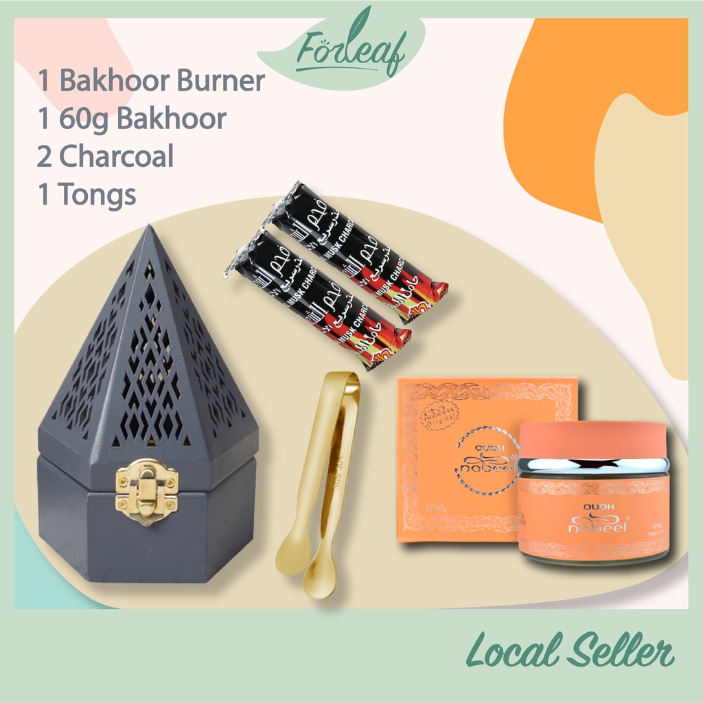 Forleaf Bakhoor Burner Set 5 in 1 Kasturi Arabic Fragrance Wooden Box ...