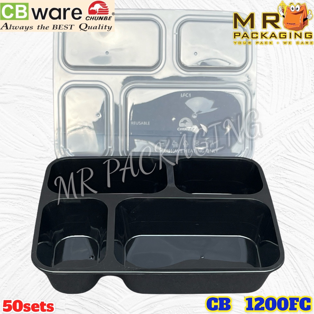 CB 1200FC 4 Compartment Black Container Dome Lid ( 50sets± ) Plastic ...