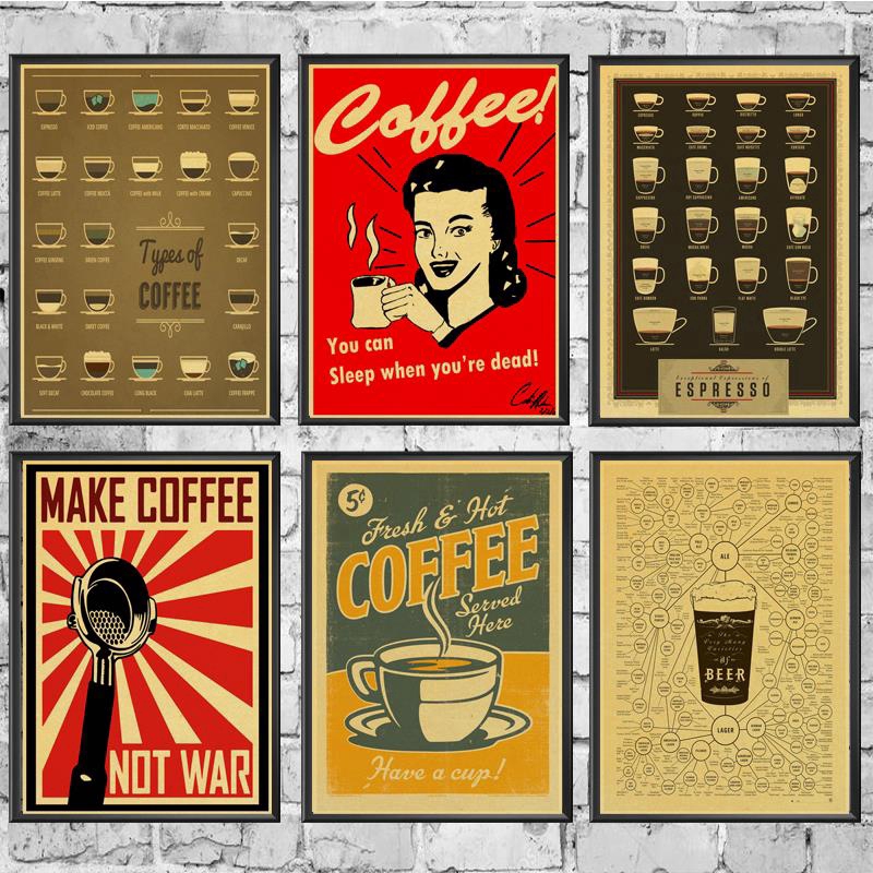 Vintage Retro Coffee posters kraft wall paper High Quality Painting For ...