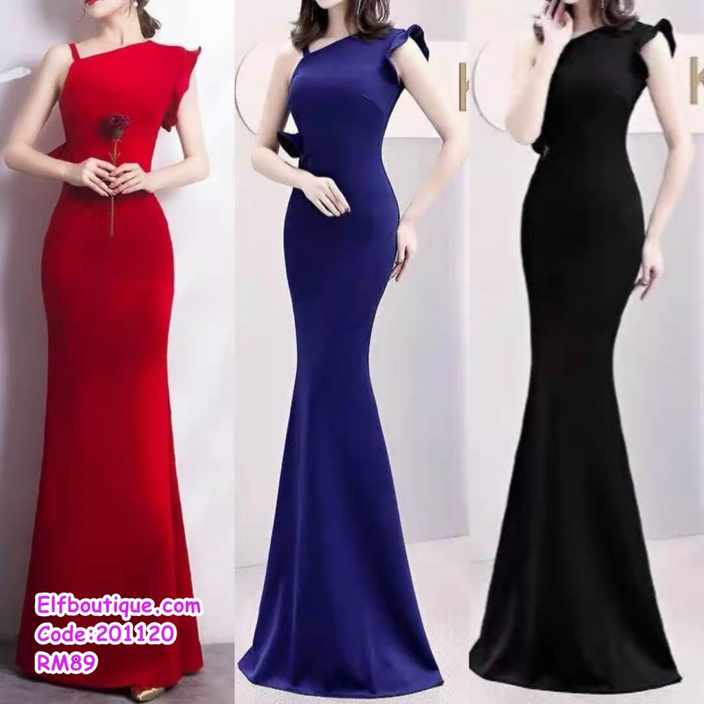 Woman Sexy Elegant Off Shoulder Slim Fit Fish Tail Dinner Gown Dress ...