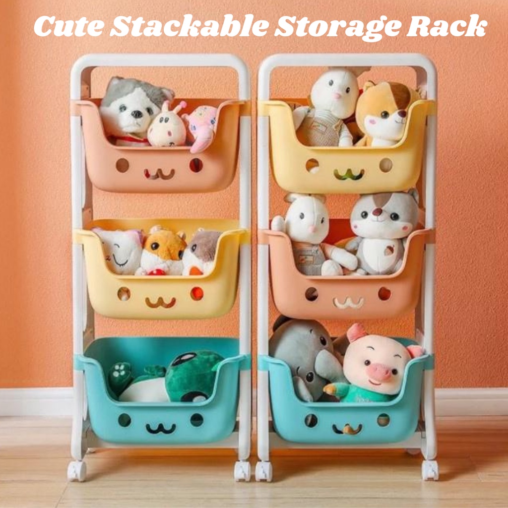 Cute Stackable Storage Rack with Rotating Lock Wheels | Shopee Singapore