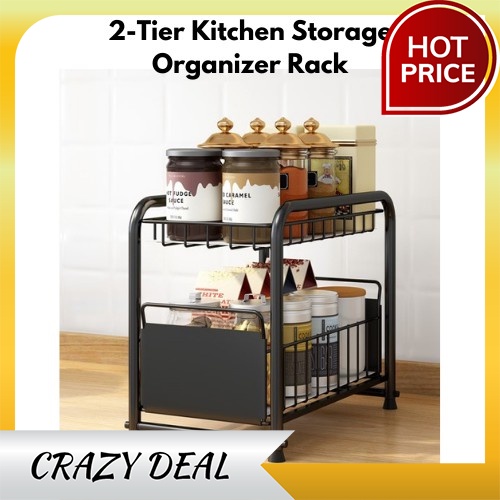 2-Tier Kitchen Storage Rack Pull Out Drawer Under Sink Cabinet | Shopee ...