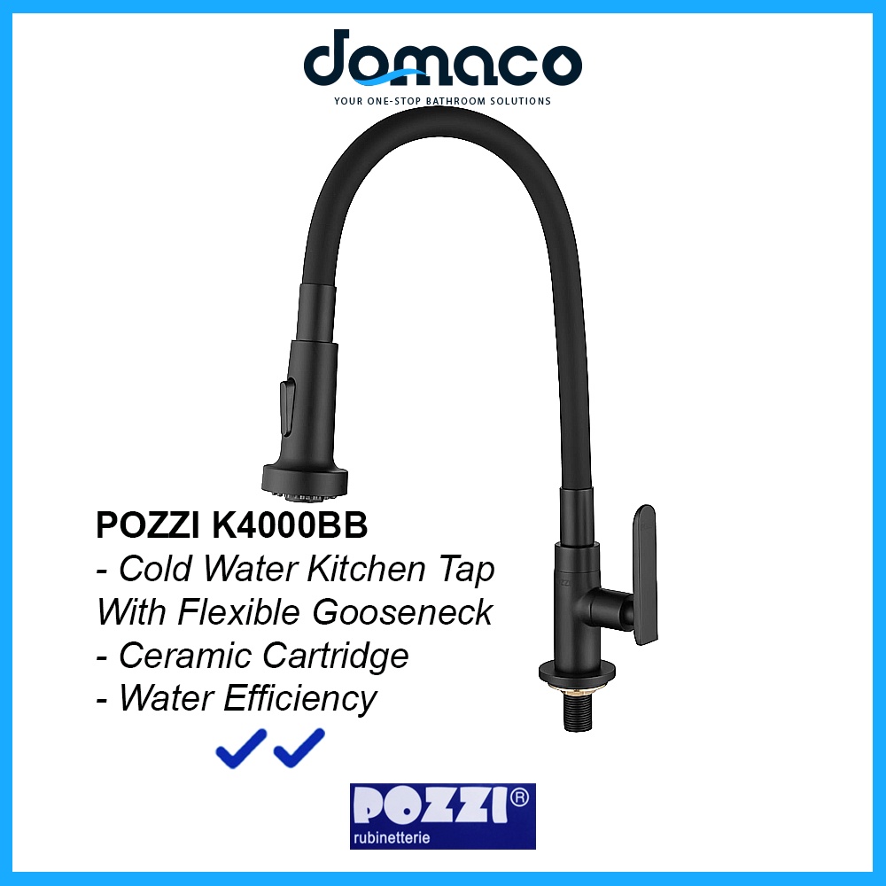 Pozzi K4000BB Matt Black With Flexible Gooseneck Kitchen Sink Tap ...