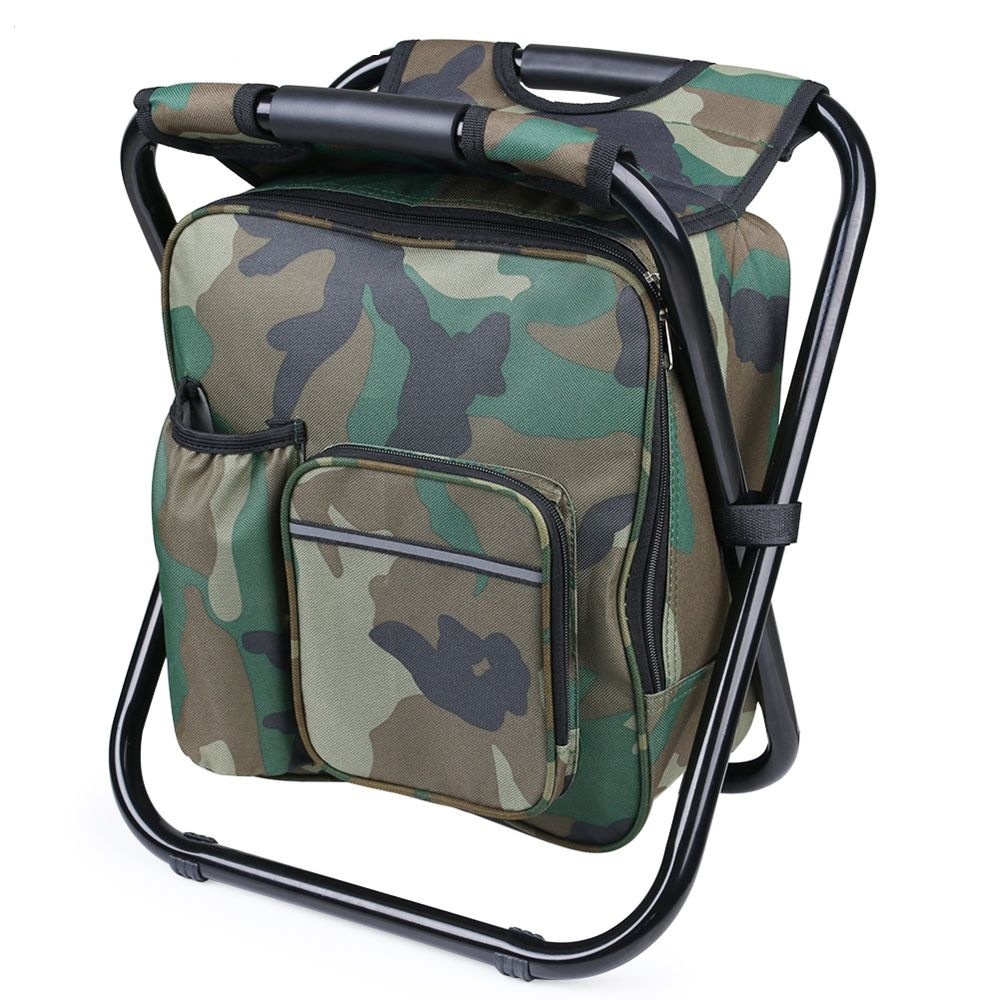 Folding Stool Backpack Insulated Cooler Bag, Collapsible Camping ...