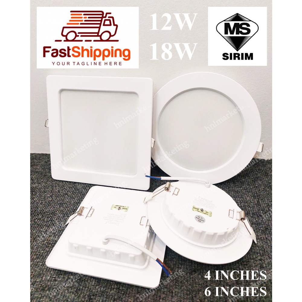 Sirim LED Downlight 12W 18W Square Round 4" 6'' Recessed Down Light Led ...