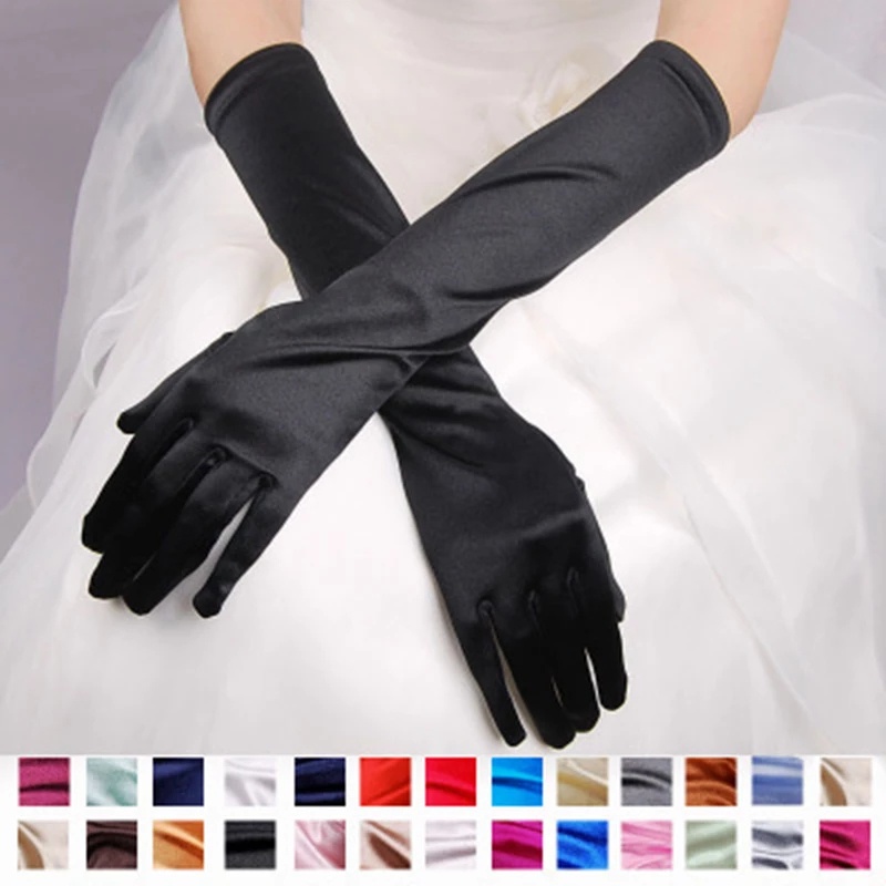 Women's Colorful Long Gloves /Formal Evening Party Mittens /Satin Long ...