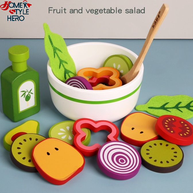 [SG Stock] Wooden Salad Sushi Fast Food Toy Kitchen Pretend Play Fruit ...