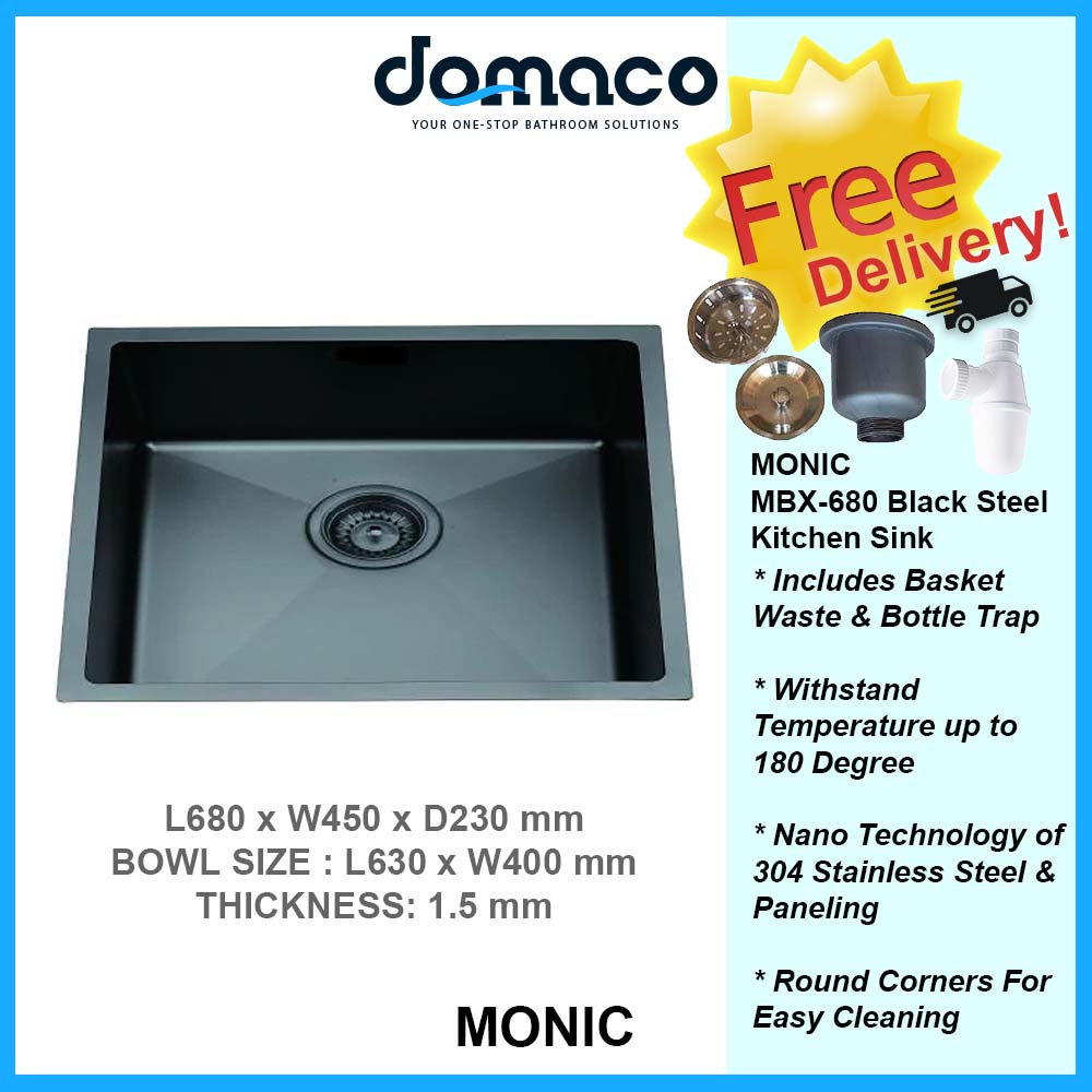 Monic MBX-680 Black Steel Kitchen Sink | Shopee Singapore