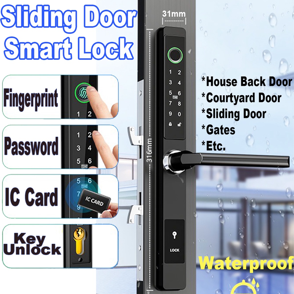DLD Sliding Door Lock Smart Fingerprint Lock Waterproof Digital Door ...