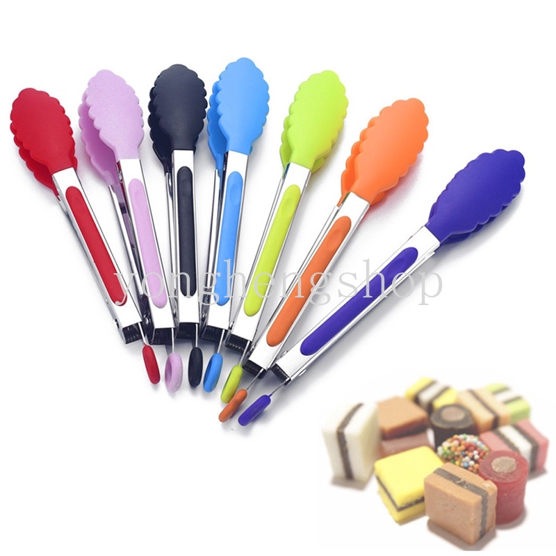Silicone Cooking Serving Tongs Stainless Steel Food Clip Bread Salad ...