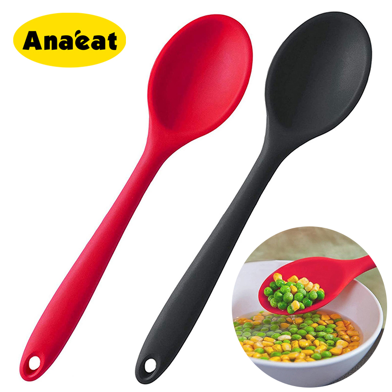 ANAEAT 1pc Silicone Long Handle Spoon High Grade Mixing Ladle Cooking ...