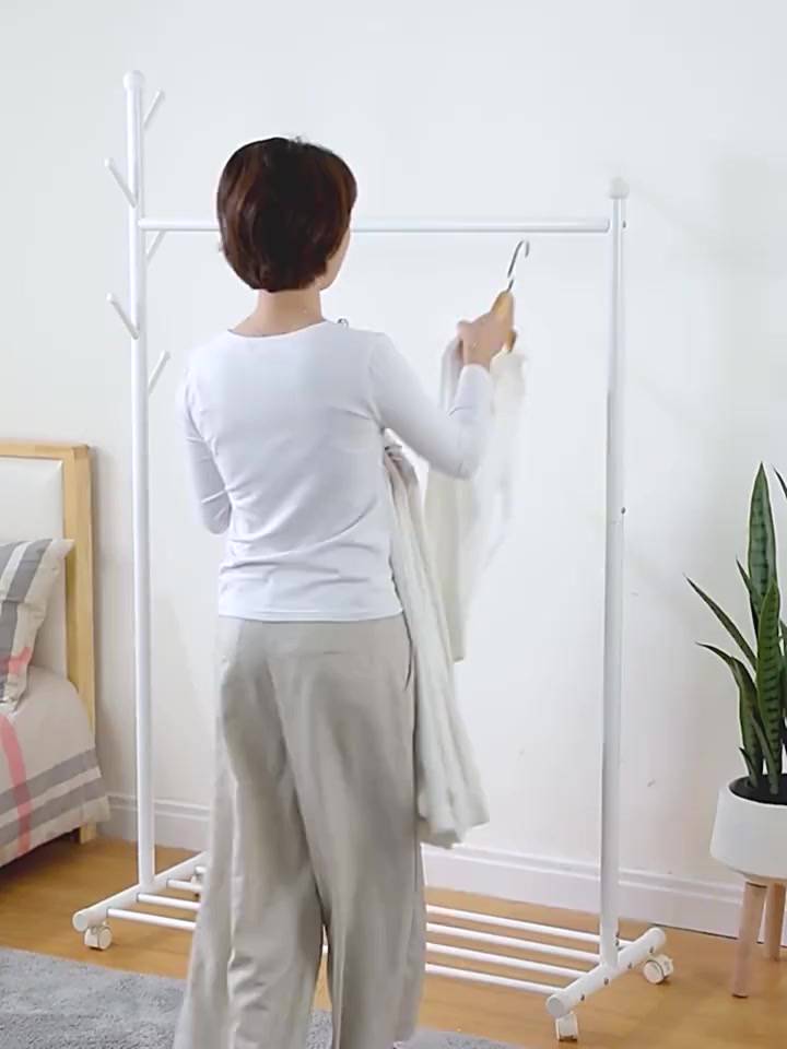 🌈Clothes Rack 3-in-1 Coat Rack Rolling Garment Rack with Bottom Shelves ...