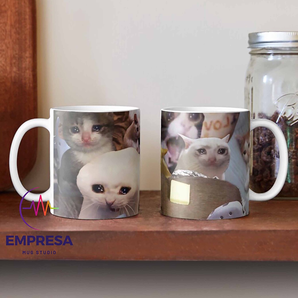 Crying Cat Memes Ceramics Coffee Mug | Shopee Singapore