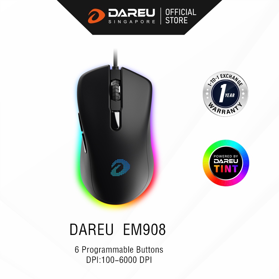 DAREU EM908 Ergonomic 7 Backlit RGB Wired Gaming Mouse with 6 ...