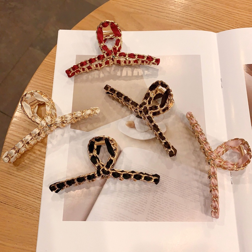 Female Metal Chain Hair Clip Braided Ribbon Hair Claw Clip Beautiful ...