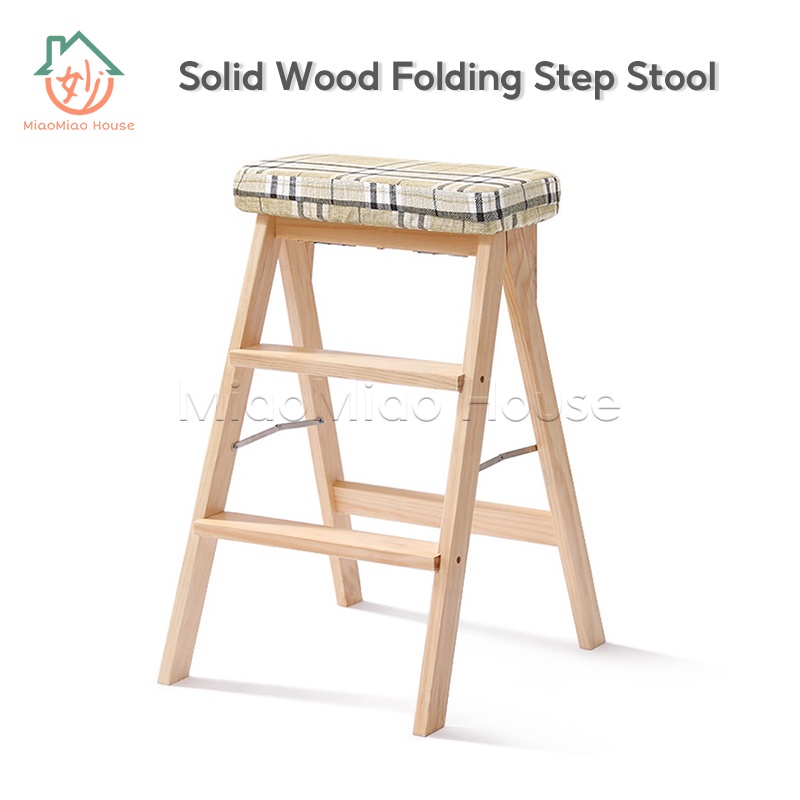 Solid Wood Folding Step Stool Portable Folding Ladder Multi-Functional ...