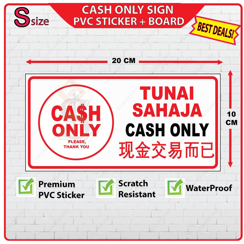 Cash Only Sign Sticker with Board | Shopee Singapore