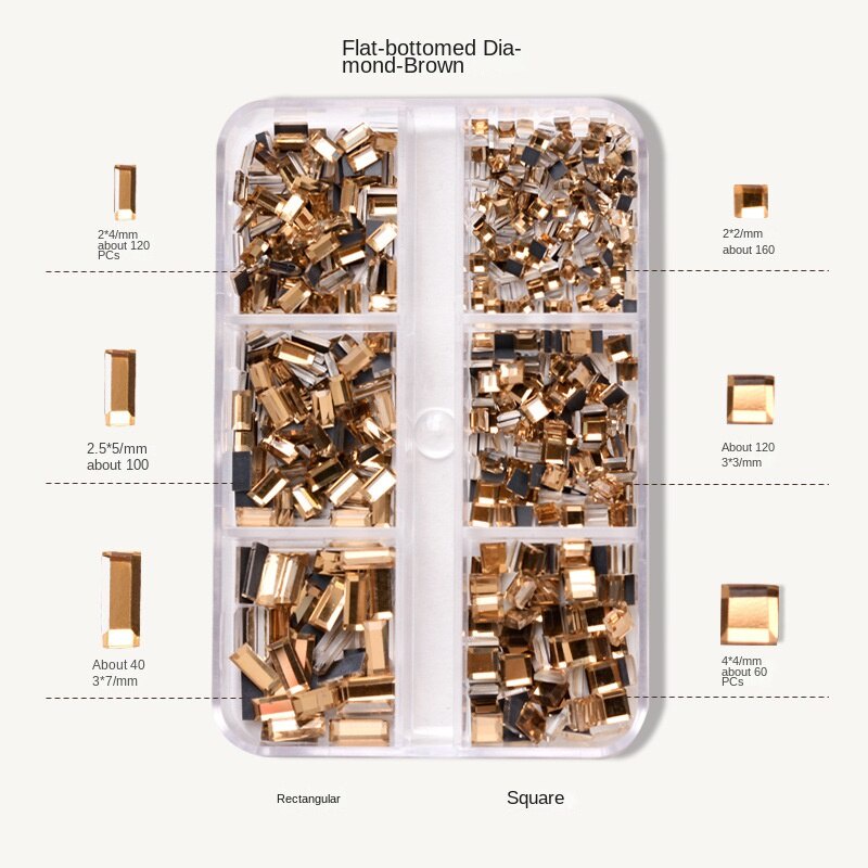 1 box/6 grids 1000PC Flat Bottom Diamond Nail Art / Super Shiny Mirror ...