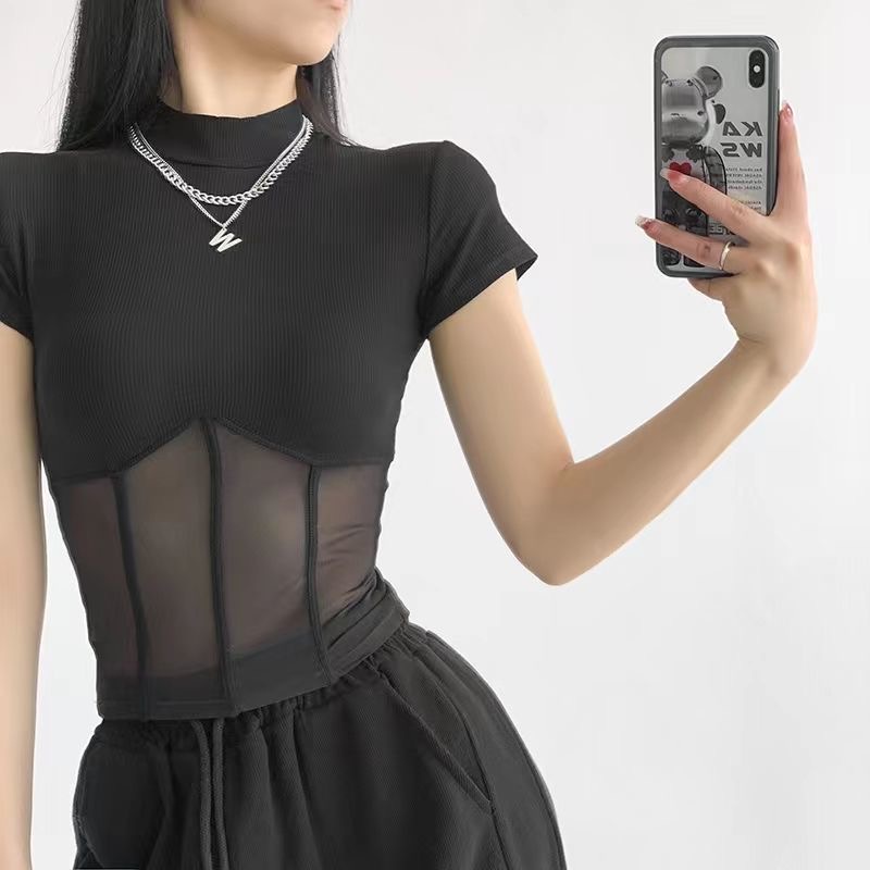 2023 New Women Fashion Sexy Soft Knitted Black Mesh Patchwork ...