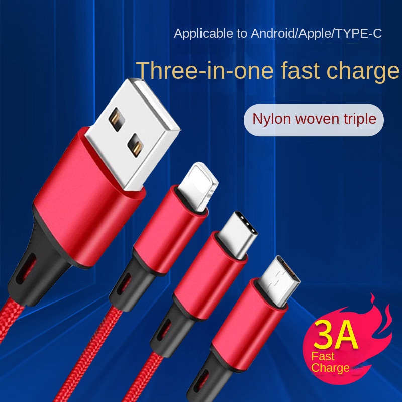TJW One For Three Data Cable Braided Three-In-One 3A Fast Charge ...