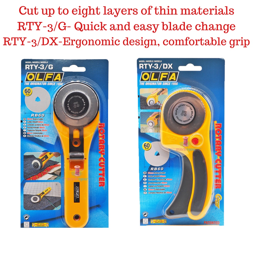 OLFA 60mm Ergonomic Rotary Cutter (RTY-3/DX) & Straight Handle Rotary Cutter(RTY-3/G) | Shopee ...