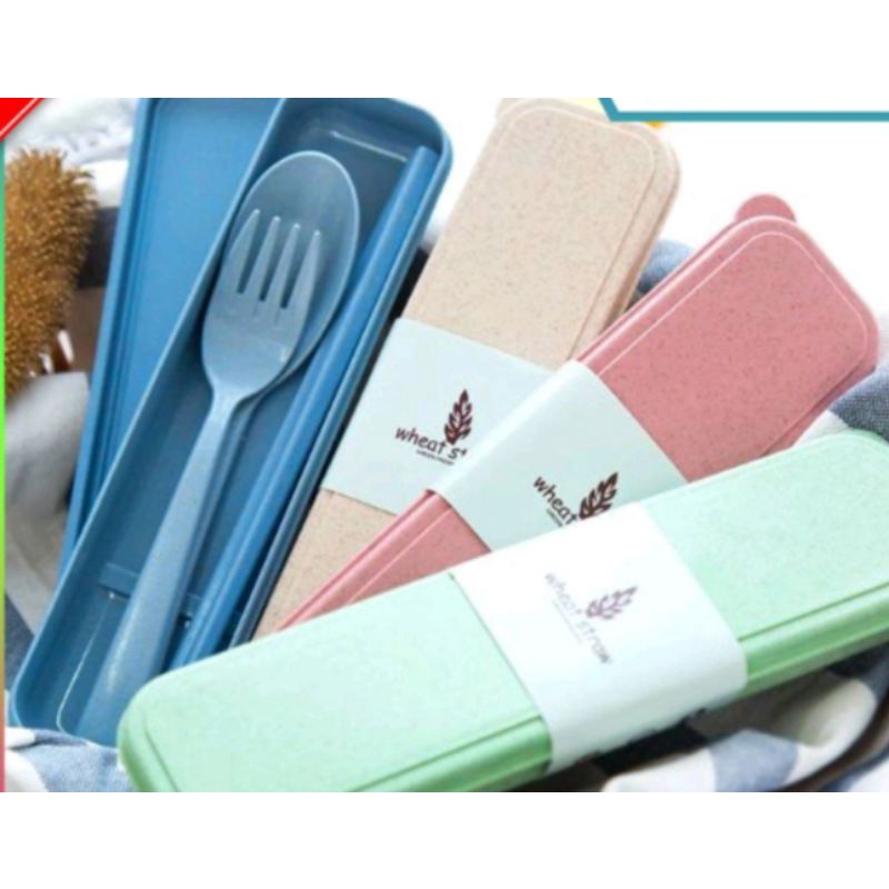 Straw spoon Set (Fork+spoon+chopstick+box) | Shopee Singapore