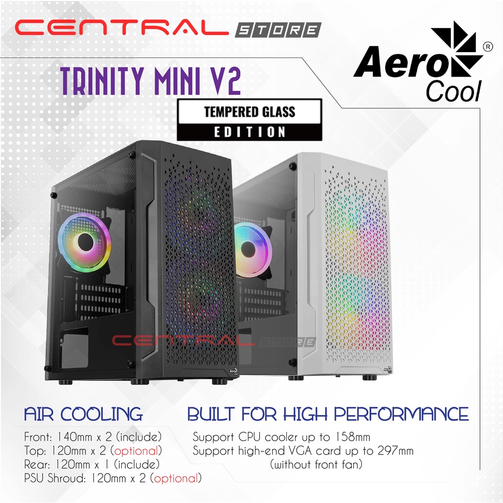 Aerocool Trinity Mini V2 Tempered Glass Gaming RGB Computer PC Case ...