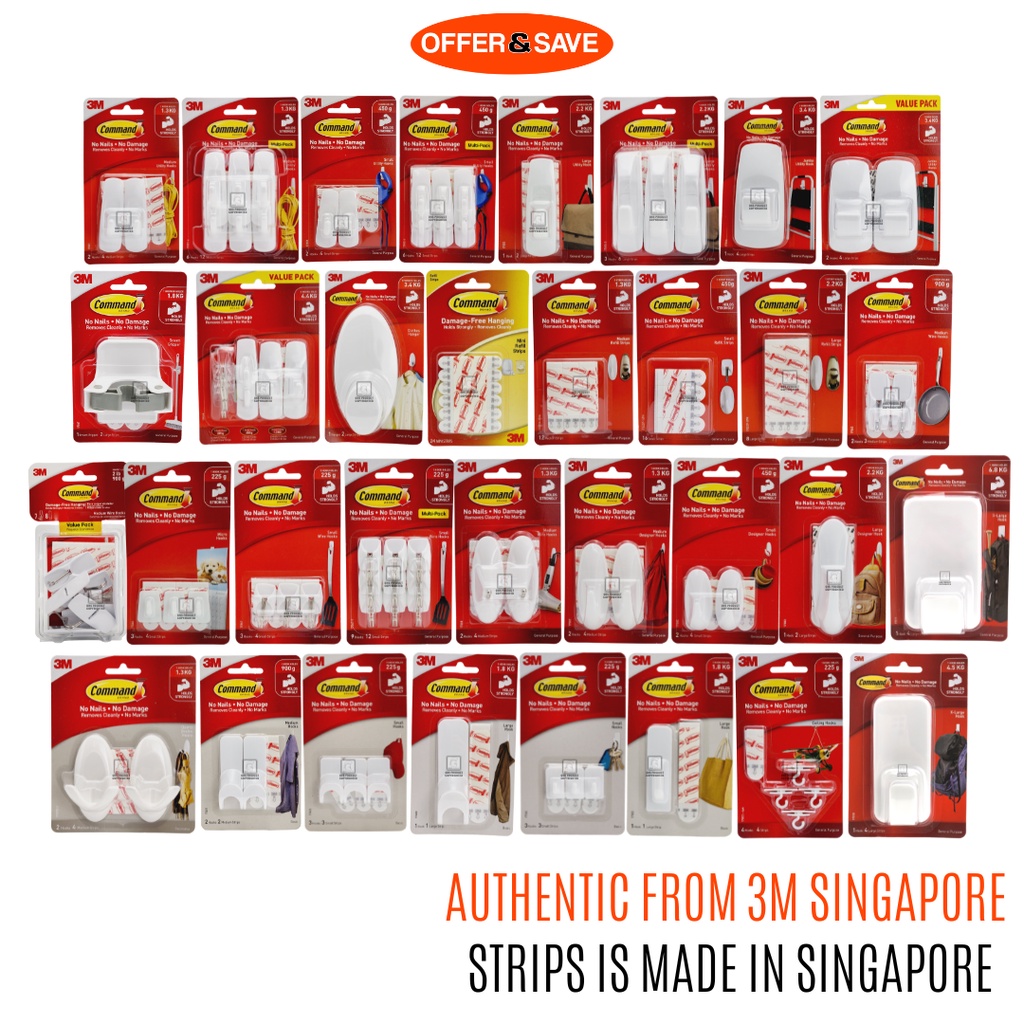 [Local Set] 3M Command General Purpose Hooks Ceiling Hooks Clothes Hook ...