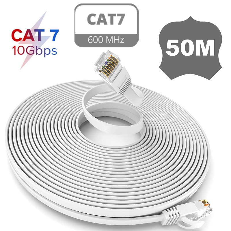 Cat 7 0.5M/1M/2M/3M/5M/10M/15M/20M/30M/40M/50M Gigabit Ethernet Lan Cable High Speed Flat ...