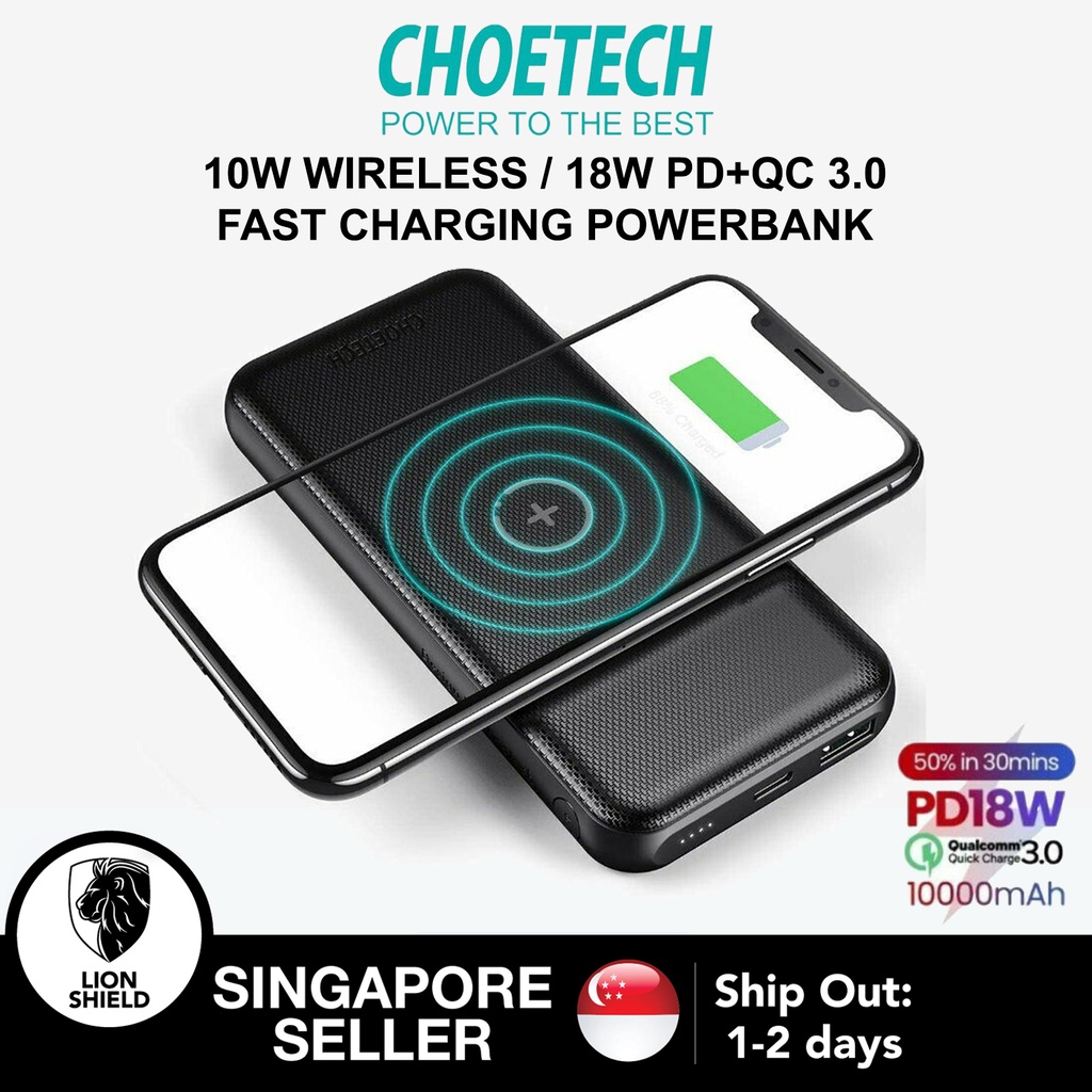 [SG] CHOETECH B650 10000mAh Qi Wireless Powerbank 18W USB C PD+QC 3.0 ...
