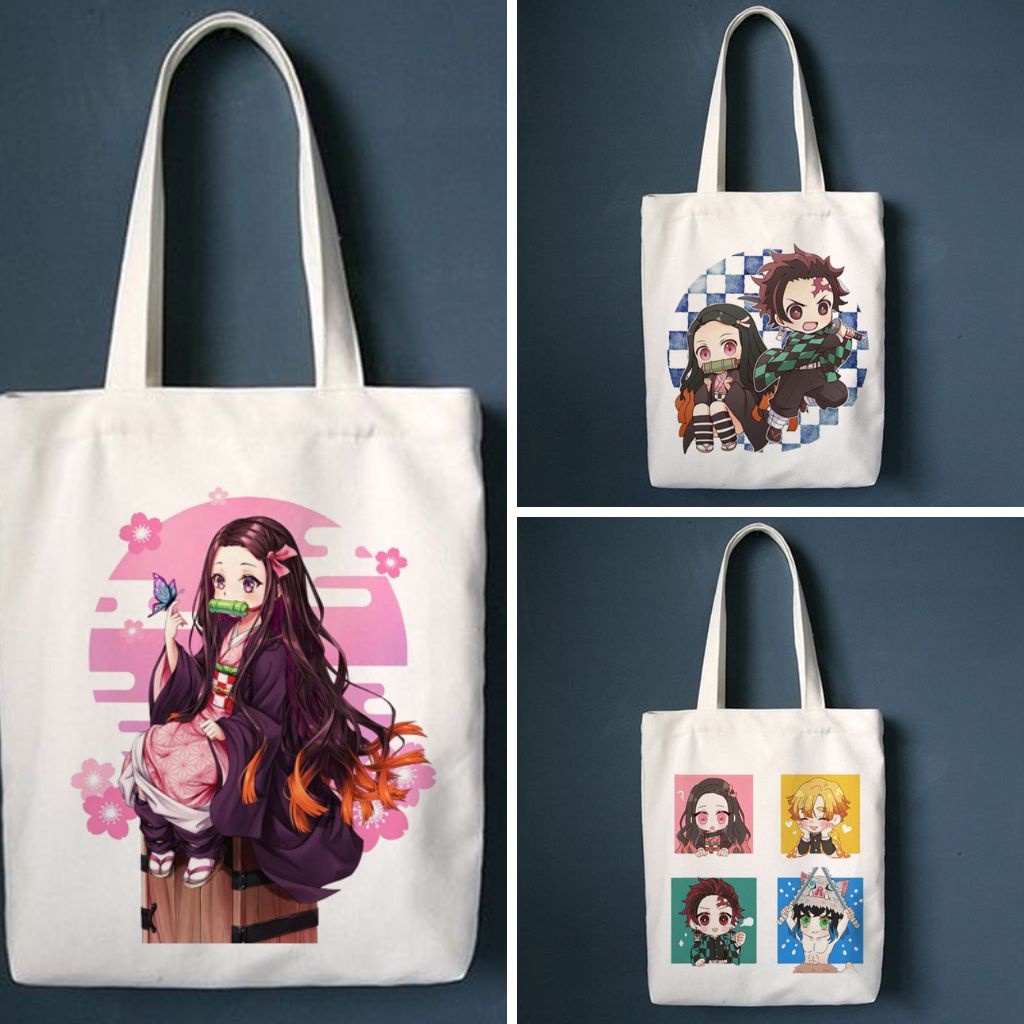 Totebag Tote Bag Anime Demon slayer Nezuko Tanjiro Zenitsu giyu inosuke ...
