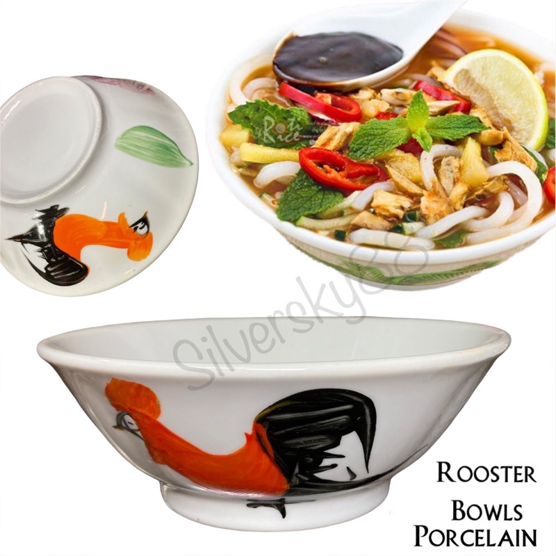 Rooster bowls vintage old school traditional chicken design laksa bowls ...