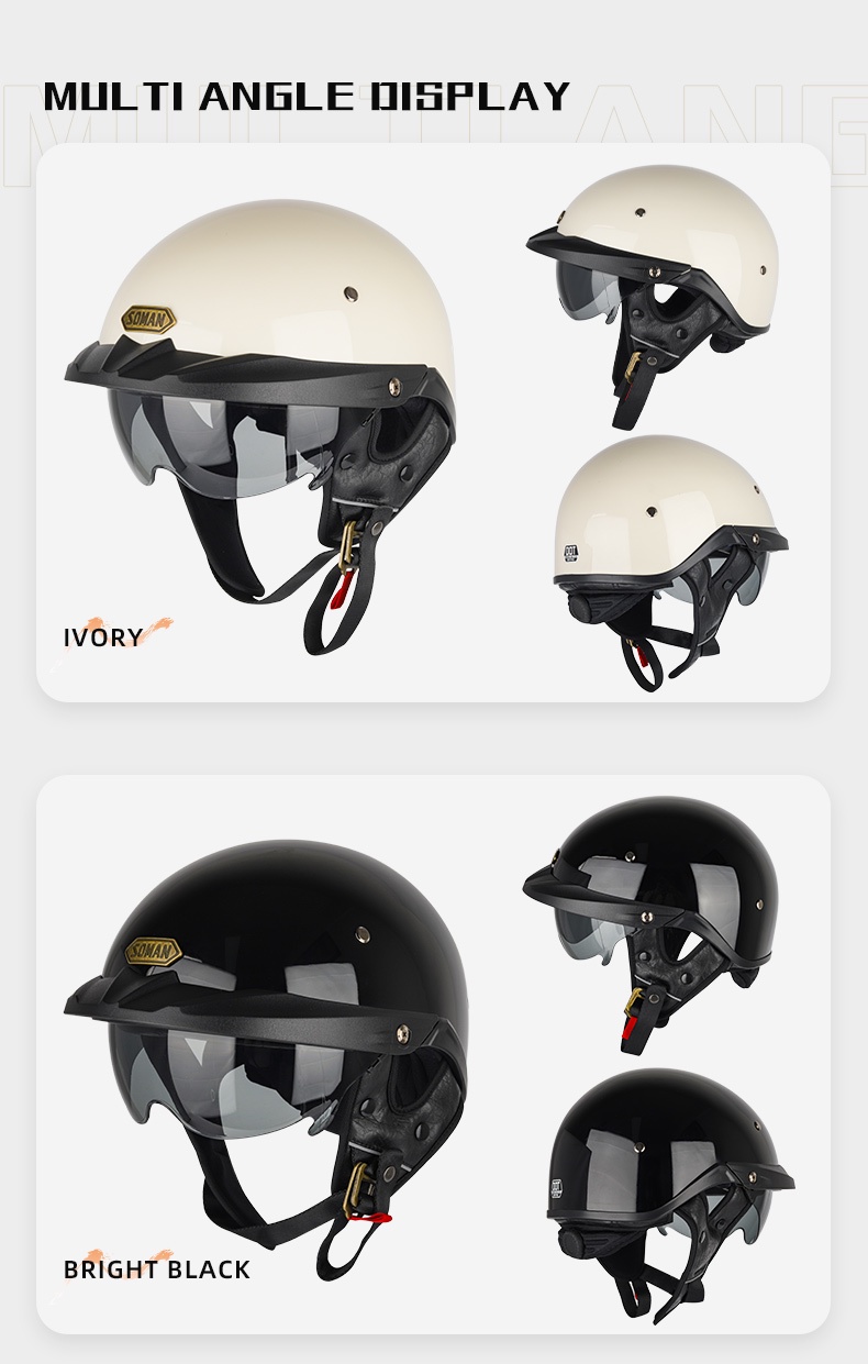 Half-Face Helmet soman h3 International DOT Certification Harley Retro ...