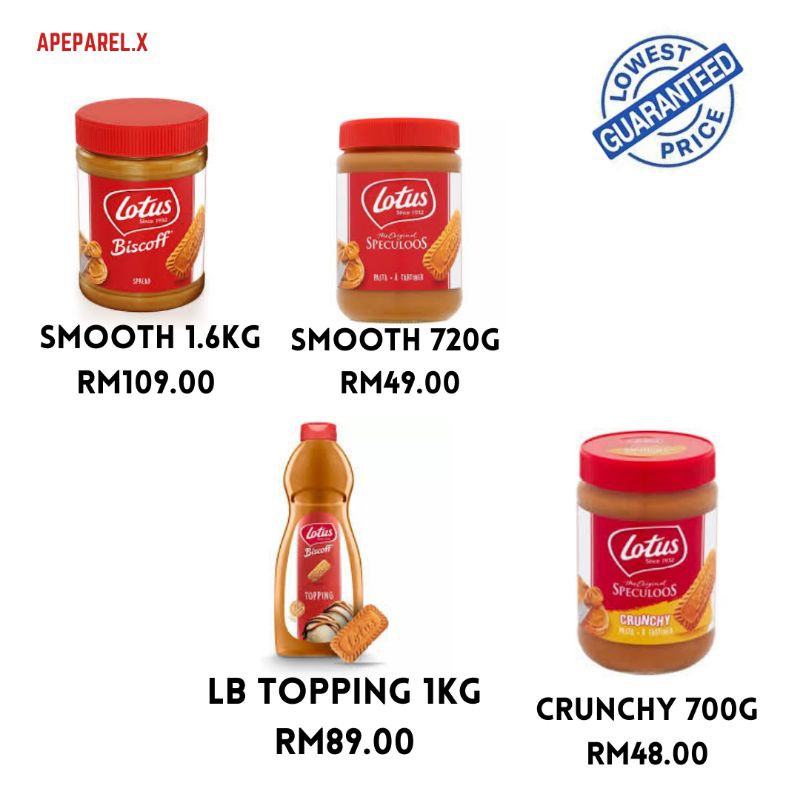 LOTUS BISCOFF SPREAD SMOOTH & CRUNCHY 720g & 1.6kg / LB TOPPING 1kg ...