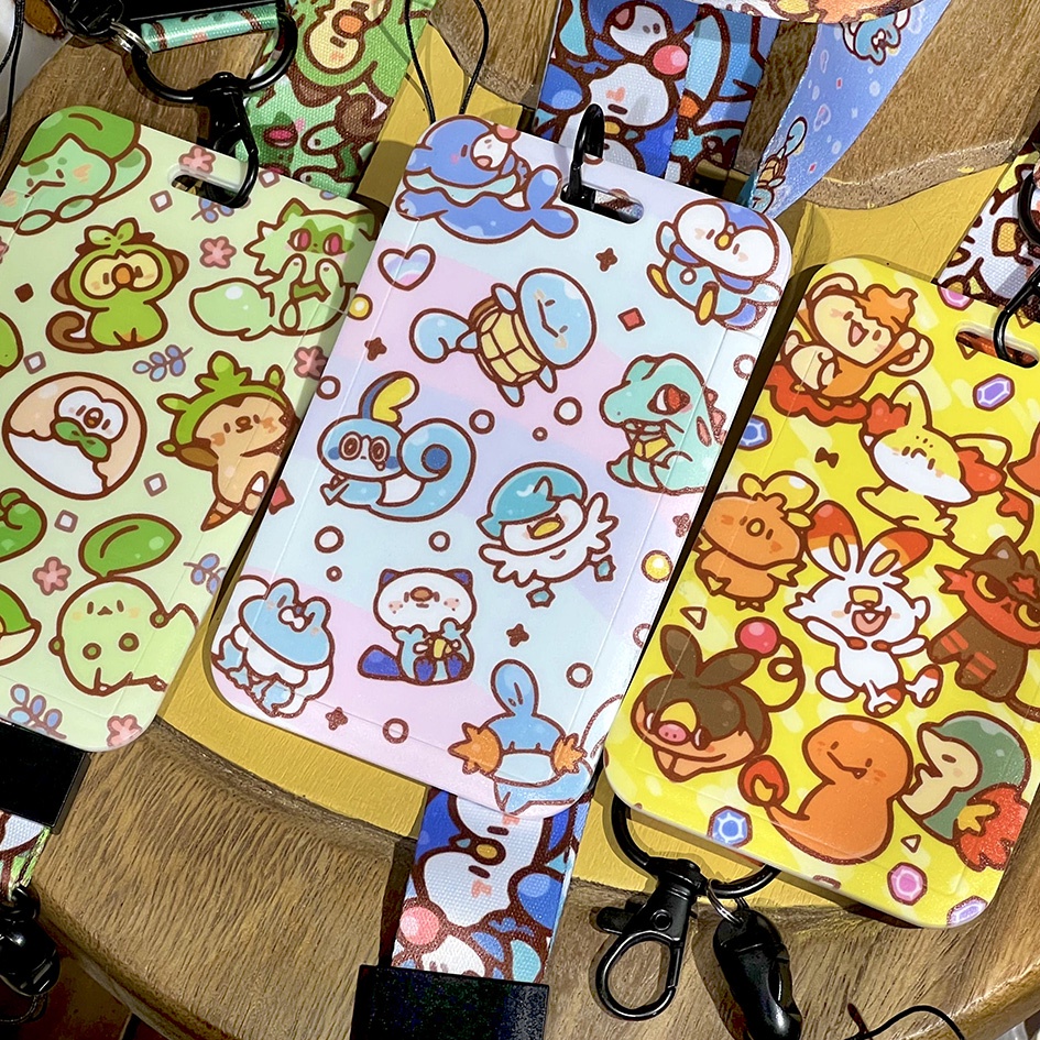Pokemon Starter ID Card Holder Lanyard Bulbasaur Charmander Chikorita ...