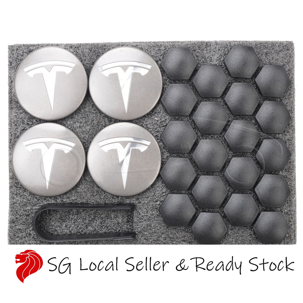 Tesla Wheel Center Caps & Lug Nut Cover Set | Shopee Singapore