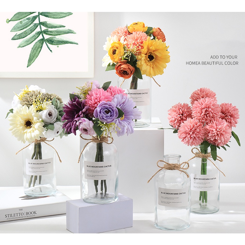 1 Bouquet Artificial Flower Rose Gypsophila Lily Dandelion Peony ...