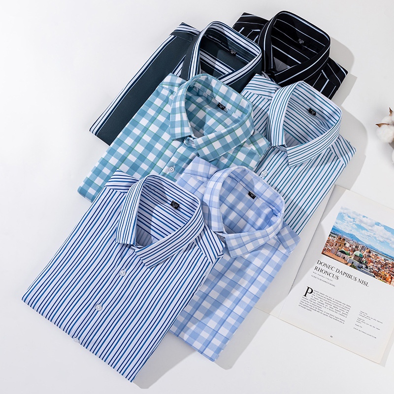 Casual Summer Non Iron Striped Man Social Shirt Short Sleeve Printed ...