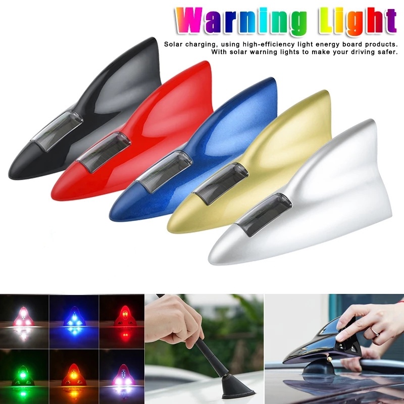 Universal Car Shark Fin Antenna Cover Solar Warning Light / Auto ...