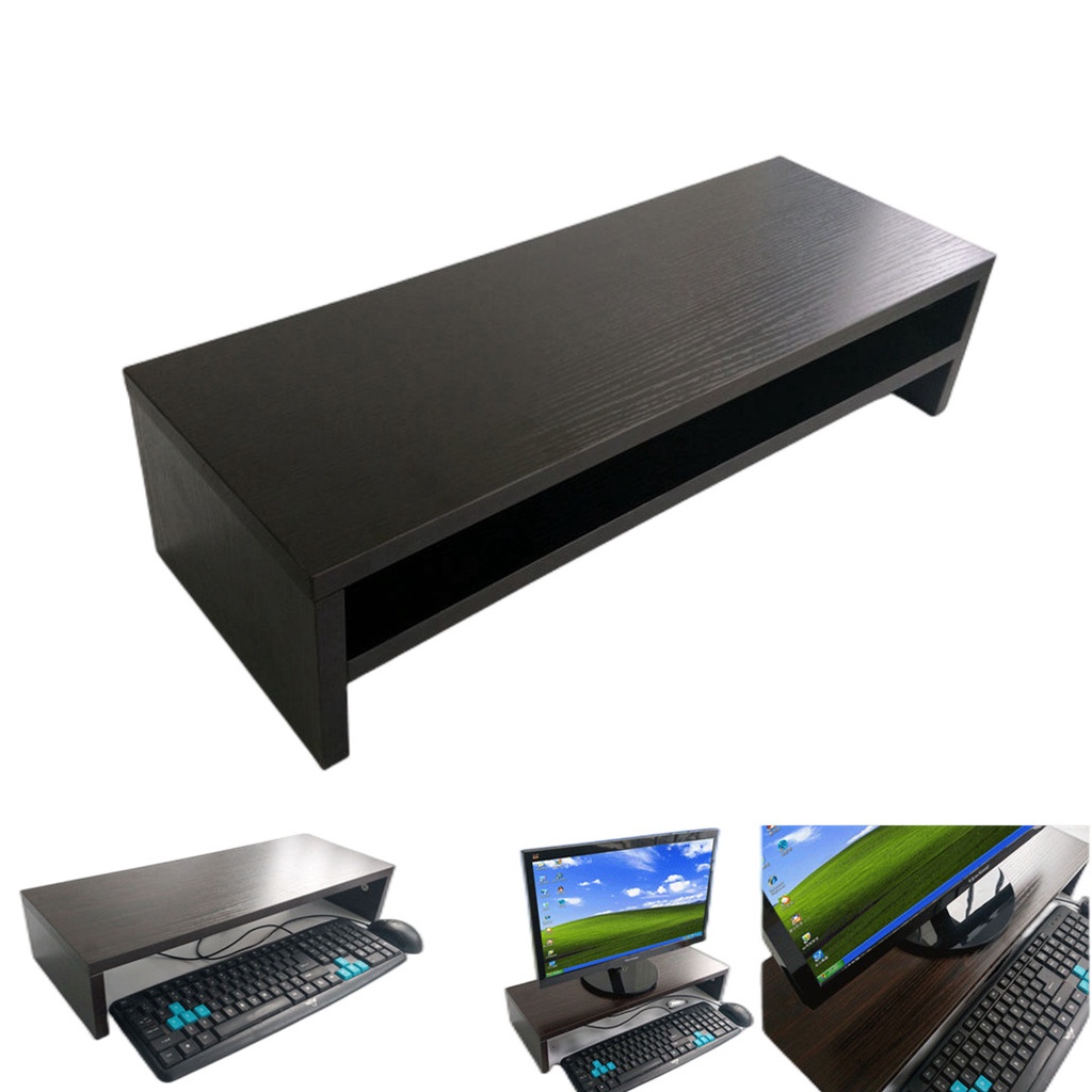 YSSH White Desktop Monitor Stand Computer Screen Riser Wood Shelf ...