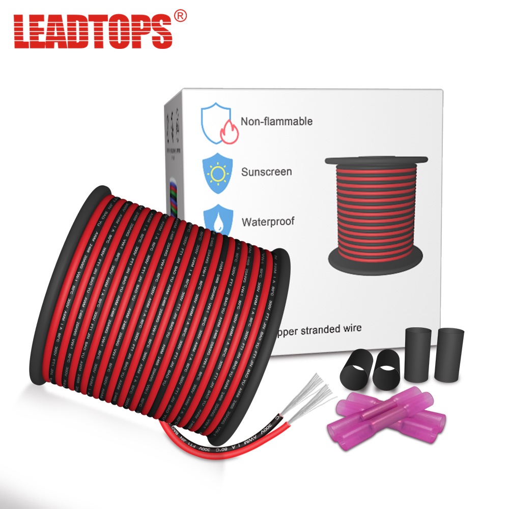 LEADTOPS 20M 30M 50M 18AWG 2 Pin Silicone Electrical Wire 2 Core Tinned ...