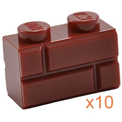 LEGO spare bricks - x10 Dark Red Brick, Modified 1 x 2 with Masonry ...