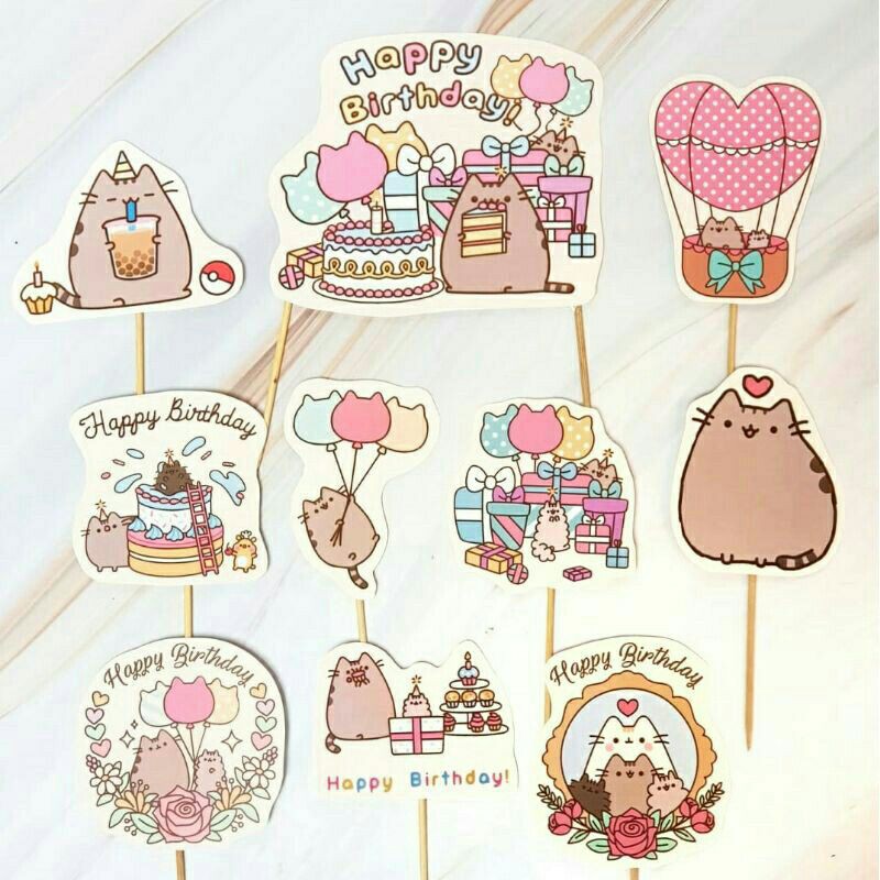 A set Of pusheen cat Character Birthday cake Toppers | Shopee Singapore