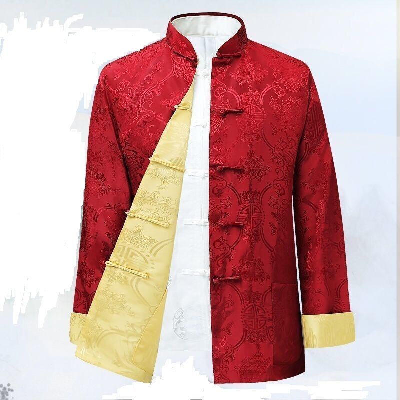 Men Traditional Shirt Tang Suit Embroidery Silk Satin SamFu Traditional ...