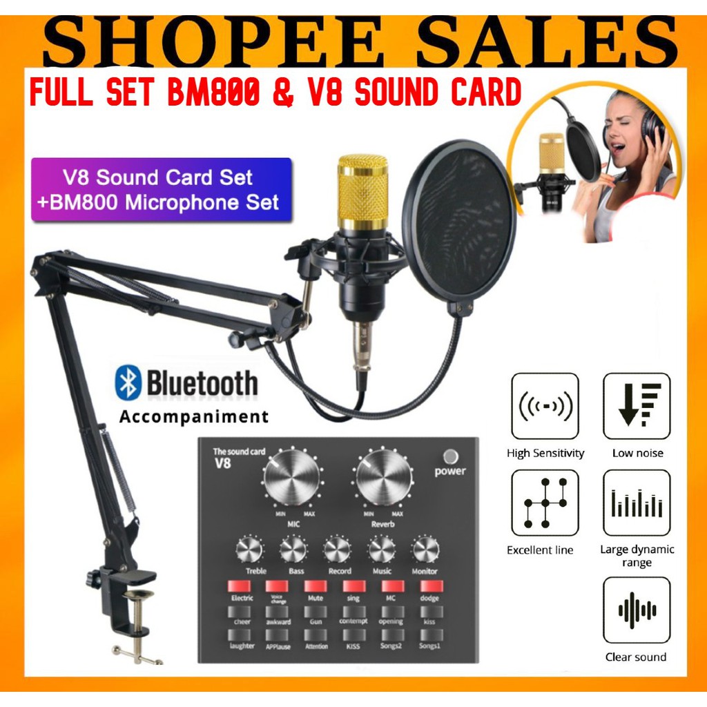 Professional Bm800 with V8 Condenser Microphone Live Stream mic Recording Professional with V8 ...