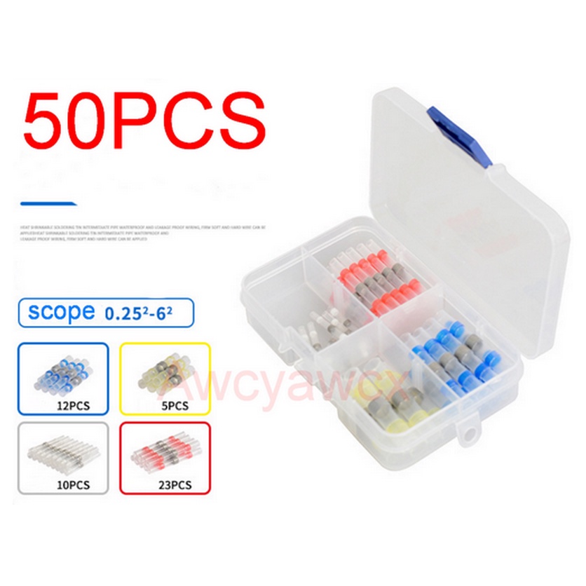 50pcs Heat Shrink Butt Crimp Terminals Waterproof Solder Seal Electrical Connectors Wire power ...