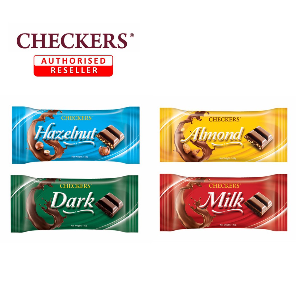 Checkers Chocolate Bar - Hazelnut/Almond/Dark/Milk (140g) | Shopee ...