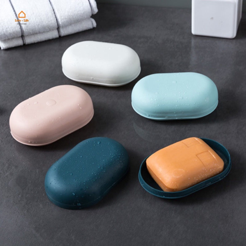 Creative Sealed Soap Box With Lid / Round Oval Shampoo Bar Soap Holder ...