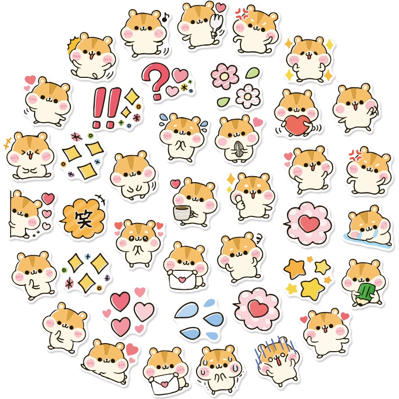38 pcs Cute Hamster Cartoon Waterproof Scrapbook Stickers | Shopee ...