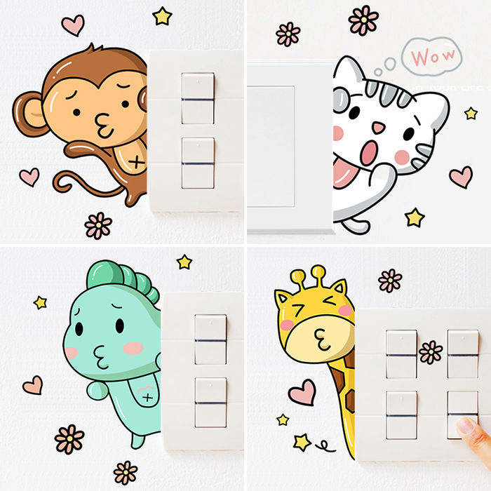 Removable Switch Sticker, 4 Pcs Cute Cartoon Animals Wall Sticker ...